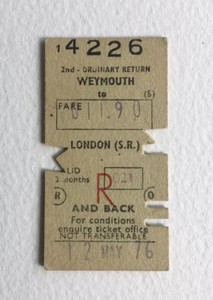 Vintage 1970s British Southern Railway Train Ticket WEYMOUTH LONDON ...