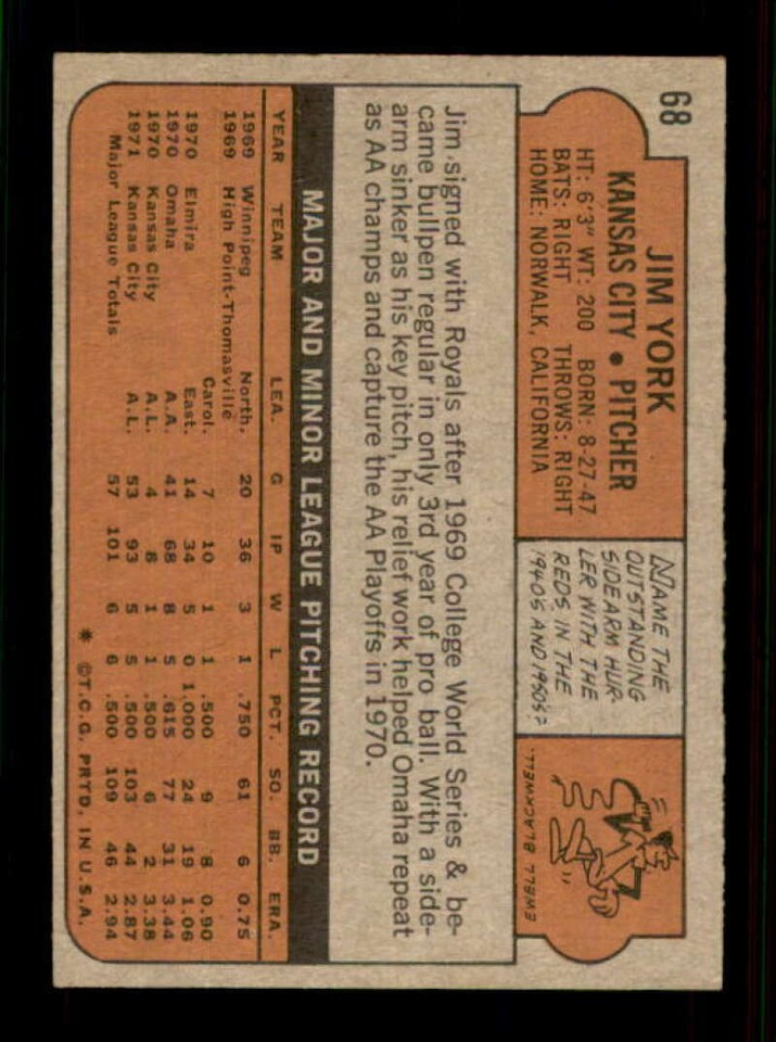 1972 Topps #68 Jim York VG/VGEX RC Rookie Royals 511164 | eBay