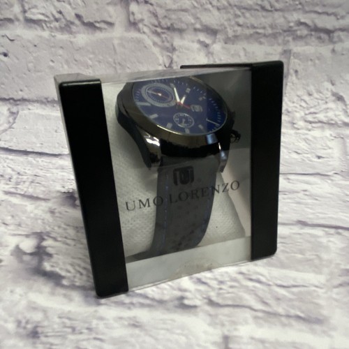 Umo Lorenzo Watch, Men’s, Blue, Black Leather, Blue Stitching, New | eBay