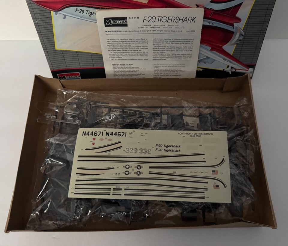 Monogram 1/48 F-20 TIGERSHARK Plastic Model Kit 5445 1986 Open Box | eBay