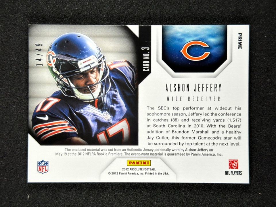2012 Absolute Rookie Star Gazing Prime Materials #3 Alshon Jeffery RC ...