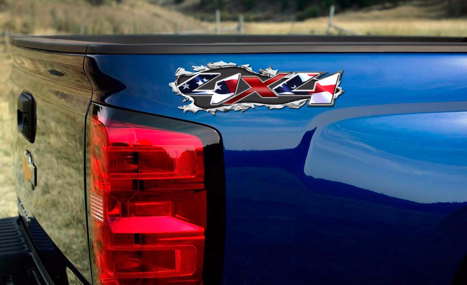 American Flag 4X4 Truck Decal Sticker USA Ripped Torn Metal for Sierra ...