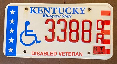 Kentucky 2013 MILITARY DISABLED VETERAN License Plate NICE QUALITY ...