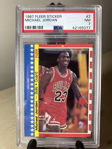 Michael Jordan / 1987 / Fleer Sticker PSA GRADED NEAR MINT 7/Fleer Card ...