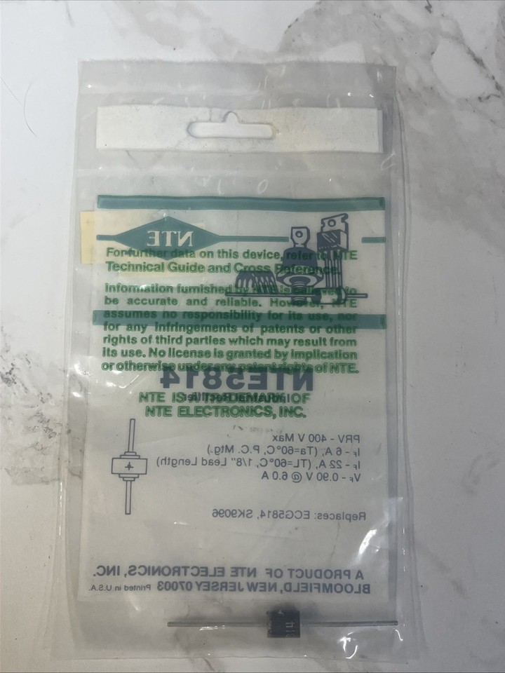 1 Ea ~ NTE5814 ~ Industrial Rectifier Diode ~ 400V, 6A ~ Replaces ...