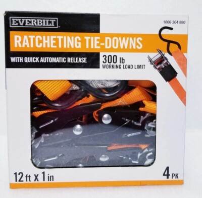 (4PACK) Everbilt 12 ft. x 1 in. Rachet Tie Down Straps - Orange 300lb ...