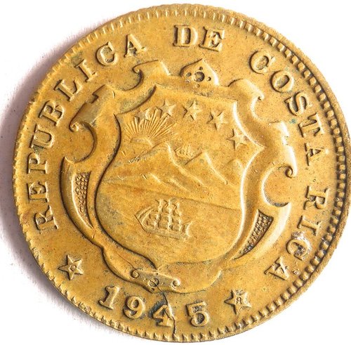 1945 COSTA RICA 25 CENTIMOS - AU - HIGH VALUE WW2 RARE DATE Coin - Lot ...