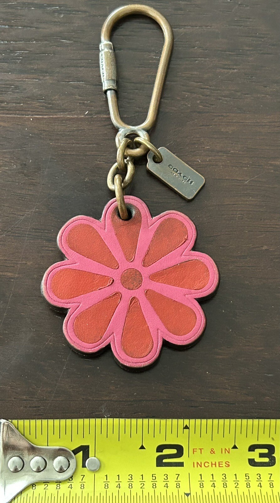 Coach Leather Flower Daisy Shaped Pink & Red Keychain… - Gem