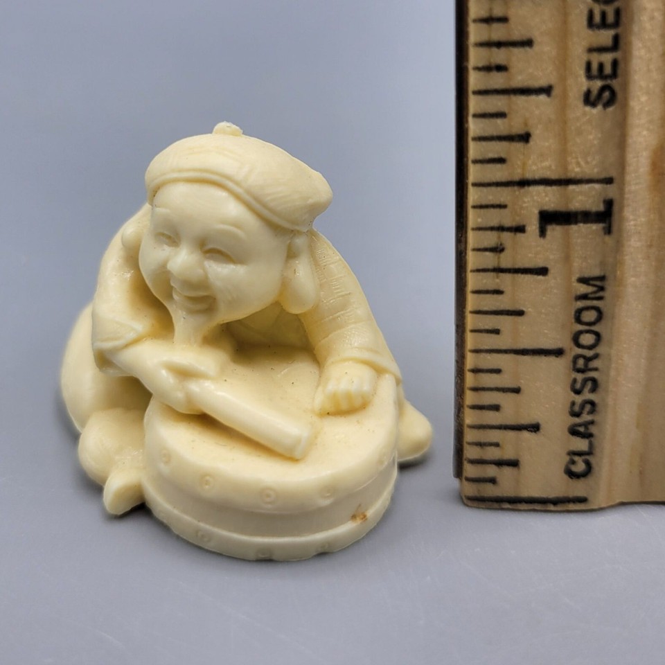 Vintage Resin Japanese Netsuke Asian Monk Figurine Playing Instrument ...