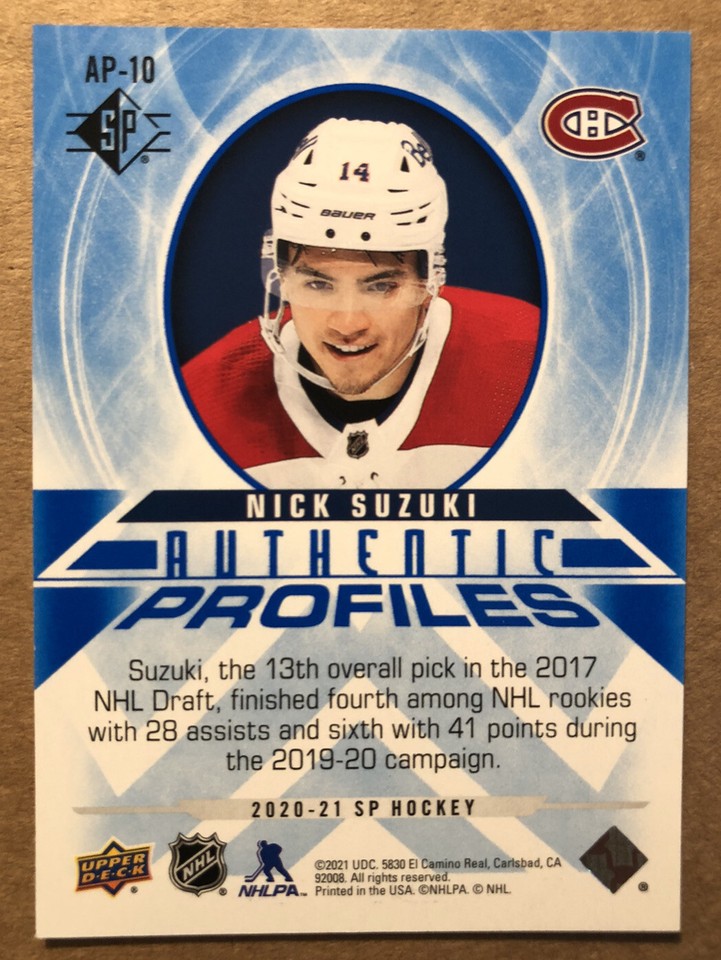 2020-21 Upper Deck SP Nick Suzuki Authentic Profiles Blue AP-10 ...