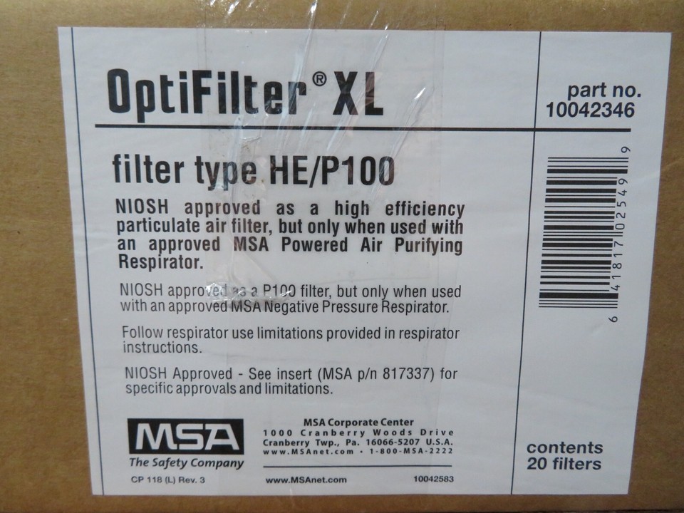 (20X) MSA 10042346 OptiFilter XL Filter Cartridges 495692 - HE/P100 | eBay