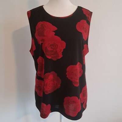 0712 - Apostrophe STRETCH Size XL Black and Red Floral Rose Sleeveless ...