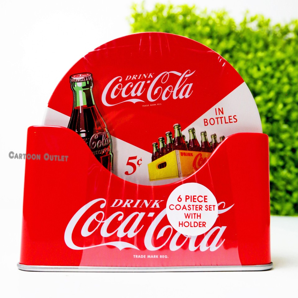 Coke 6 Pc Coaster Set with Standing Metal Holder Red Coca Cola ...