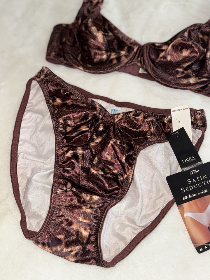 NWT VTG MAIDENFORM Satin Seduction Liquid PANTY-L BRA 38B High Leg ...