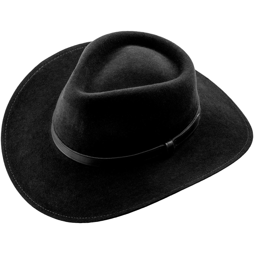 Sterkowski SHARPS Wool Fedora Hat Wide Brim Elegant Cowboy Black / Gray ...