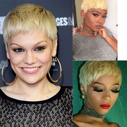 Natural Short Pixie Cut Blond Natural Peruvian Human Hair Straight Soft ...