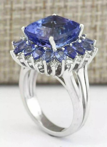 3Ct Cushion Cut Tanzanite & Diamond Halo Engagement Ring In 14K White ...