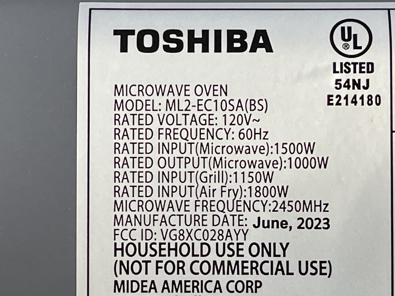 Toshiba ML2-EC10SA(BS) 8-in-1 Countertop Microwave w/ Air Fryer ...