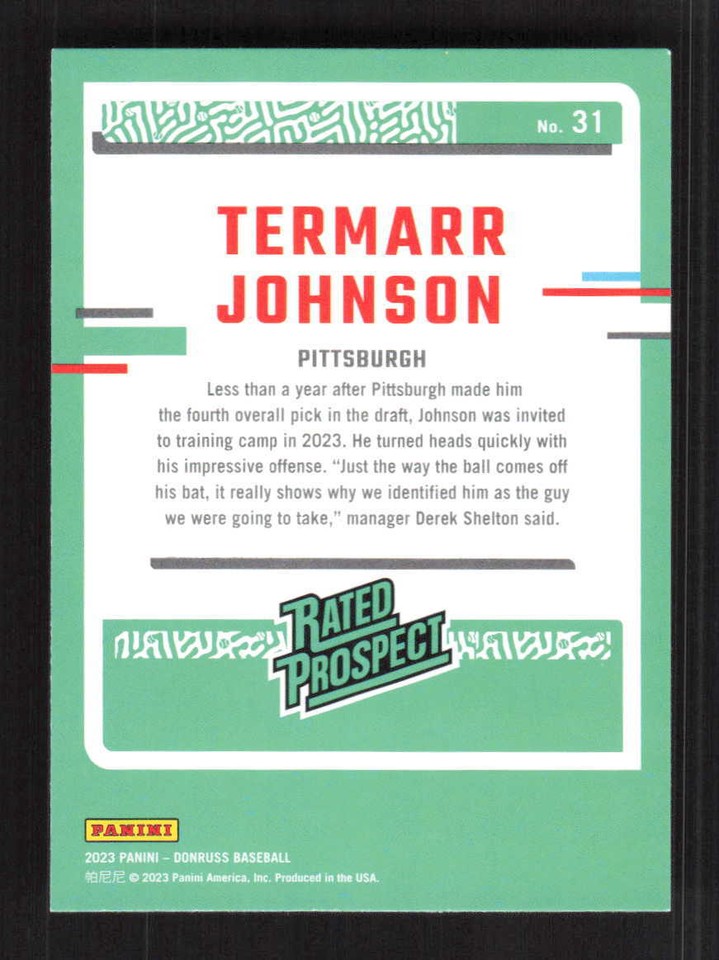 Termarr Johnson 2023 Donruss Rated Prospect Pittsburgh Pirates #31 | eBay