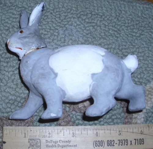 Antique 6" GERMAN COMPO MACHE RABBIT BUNNY in egg shell candy container ...