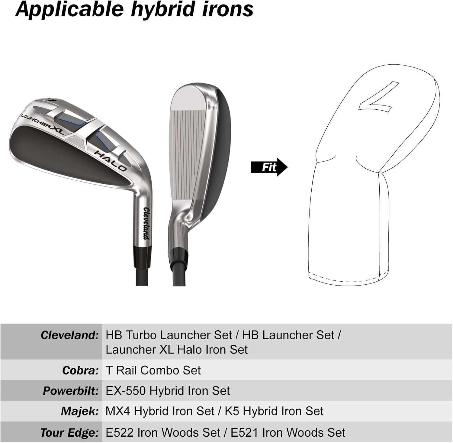 10pcs /Set Black Hybrid Iron Head Covers Protector with Large Gold Not ...