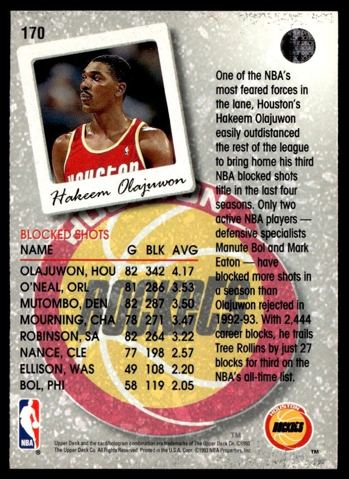 1993-94 Upper Deck Hakeem Olajuwon Houston Rockets #170 | eBay