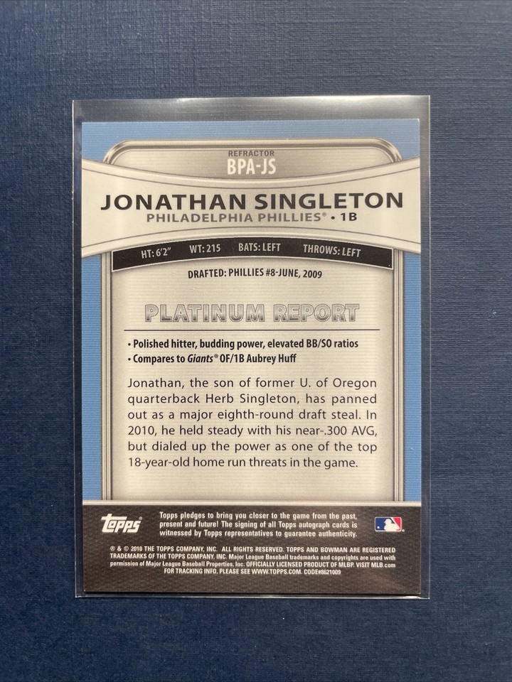 2010 Bowman Platinum Jonathan Singleton, AUTO on Card, Refractor | eBay