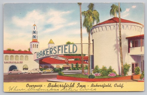 Overpass Bakersfield Inn California CA Linen Old Cars Postcard Vtg ...