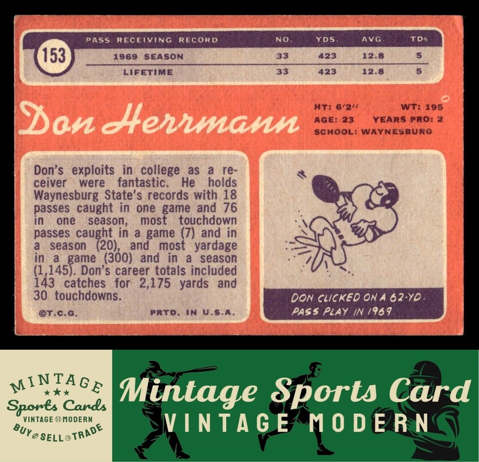 1970 Topps - Don Herrmann - Rookie RC #153 New York Giants Low Grade | eBay