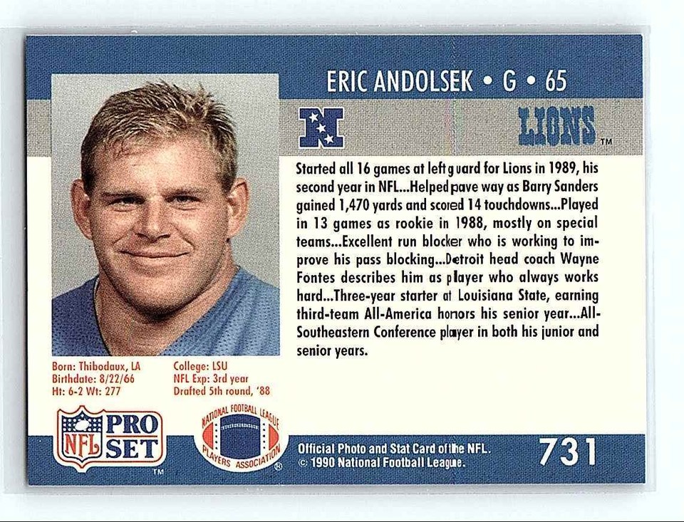 1990 Pro Set Prospect Eric Andolsek Detroit Lions #731 | eBay