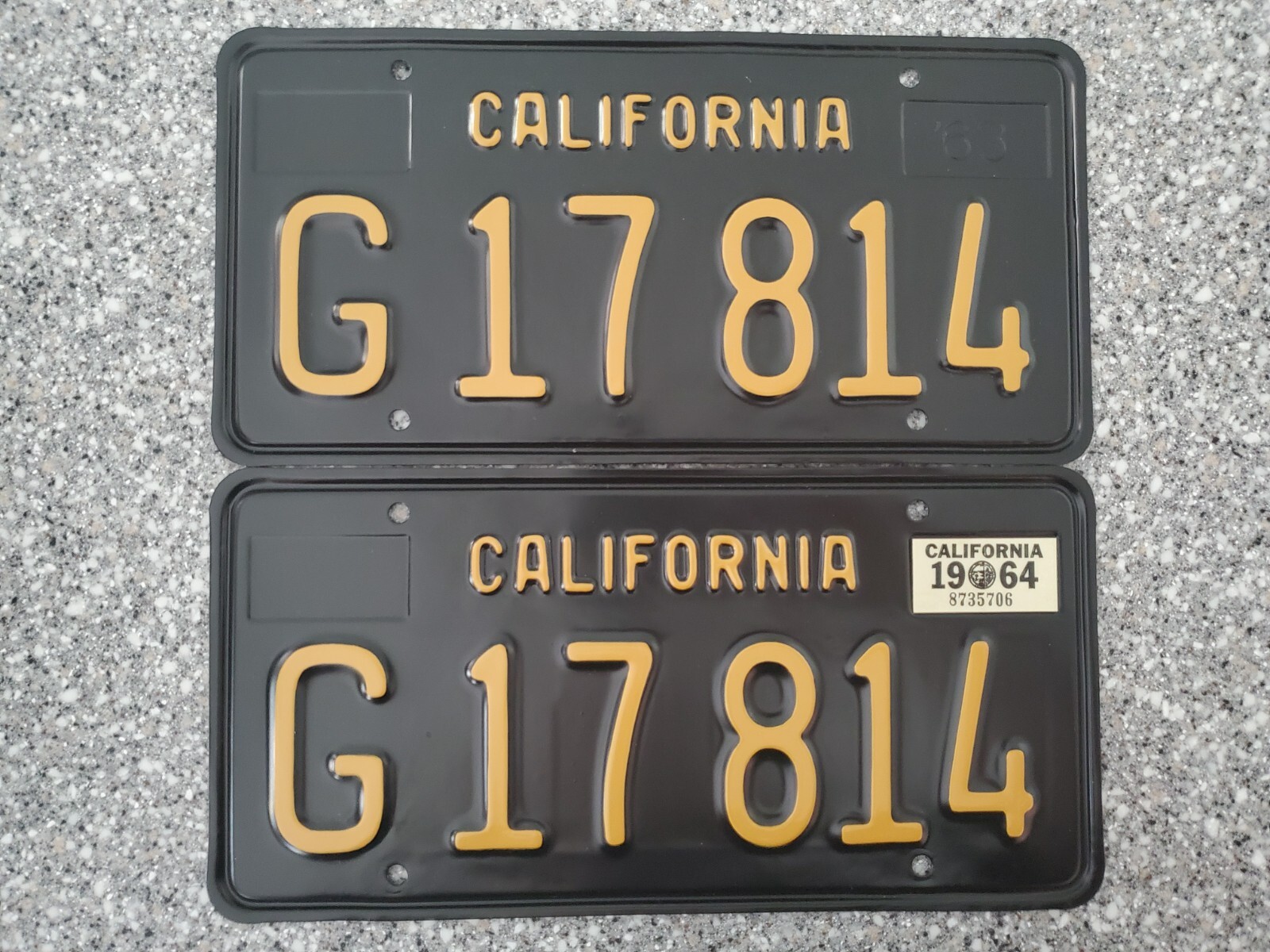 1963 Black California Commercial License Plates, 1964 Validation, Pro ...