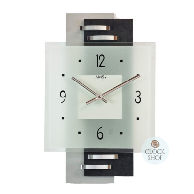 36cm Two-Tone Black and Silver Wall Clock With Square Dial By AMS ...