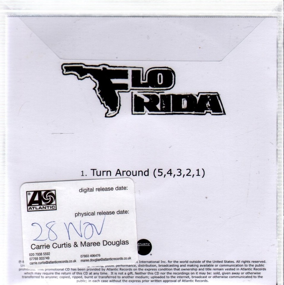 Flo Rida Turn Around 54321 CDr Europe Atlantic 2010 promo cd-r with ...