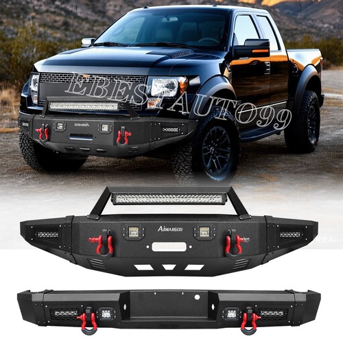 Steel Front Rear Bumper w/Winch Plate + LEDs For 2010-2014 Ford F-150 ...