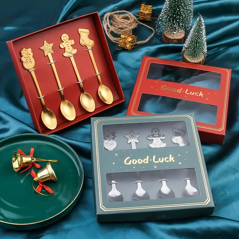 4pcs/Set Christmas gift small spoon,Christmas Gift Box | eBay