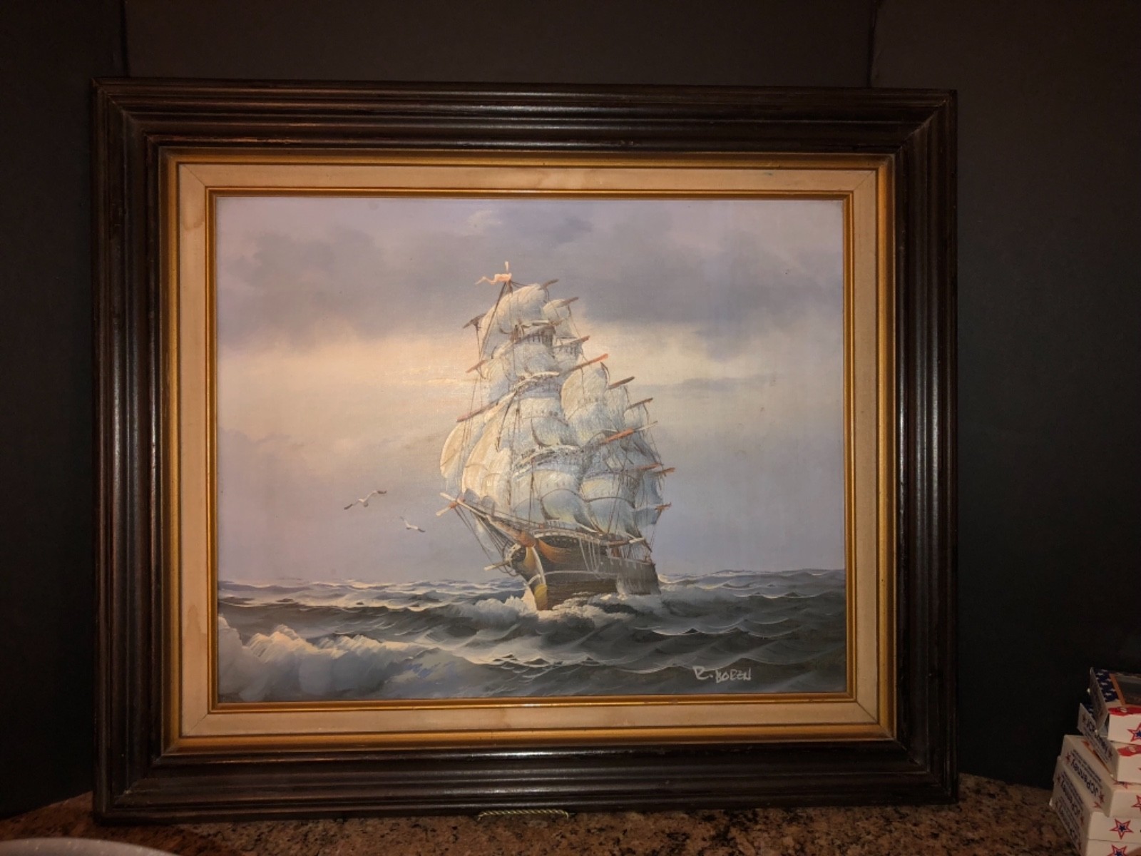 VINTAGE OIL PAINTING OF CLIPPER SHIP SIGNED BY RICHARD BOREN | eBay