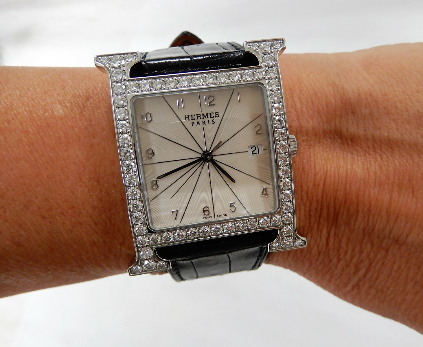 Hermes HH1.830 Diamonds Stainless Steele Watch 34mm Alligator strap | eBay