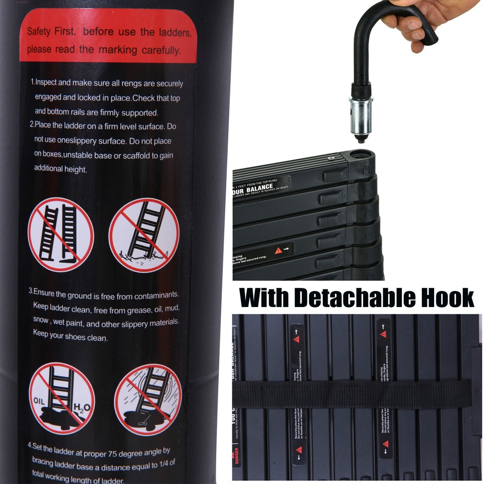 Aluminum Extension Ladder Step Ladders Loft Ladder Attic Ladder w/ Hook ...