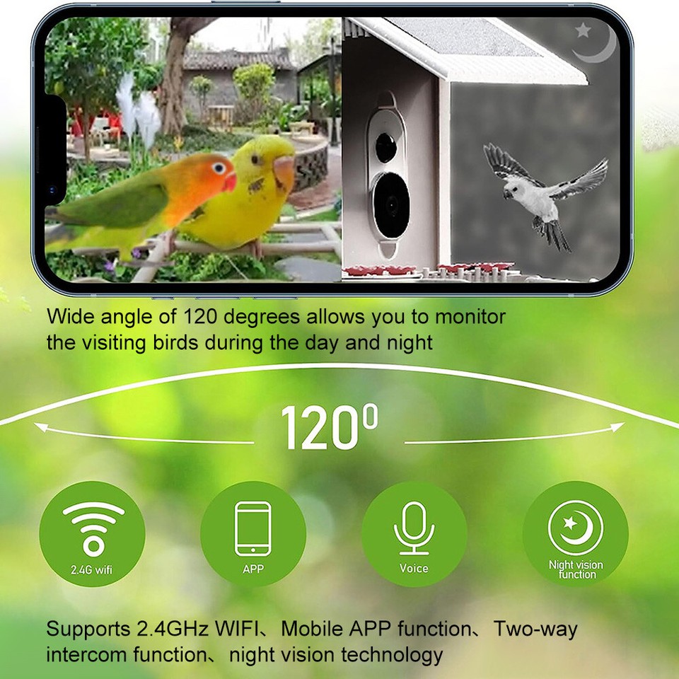 1080P WIFI Smart Bird Feeder Camera Auto Capture Bird Video IP65 ...
