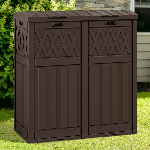 61 Gallon Outdoor Storage Trash Bin Garbage Waste Double Compartment ...