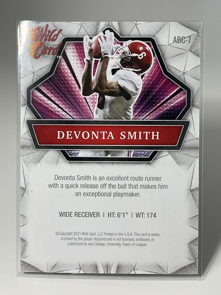 2021 Wild Card Alumination Card #ABC-7 Devonta Smith Alabama Crimson ...
