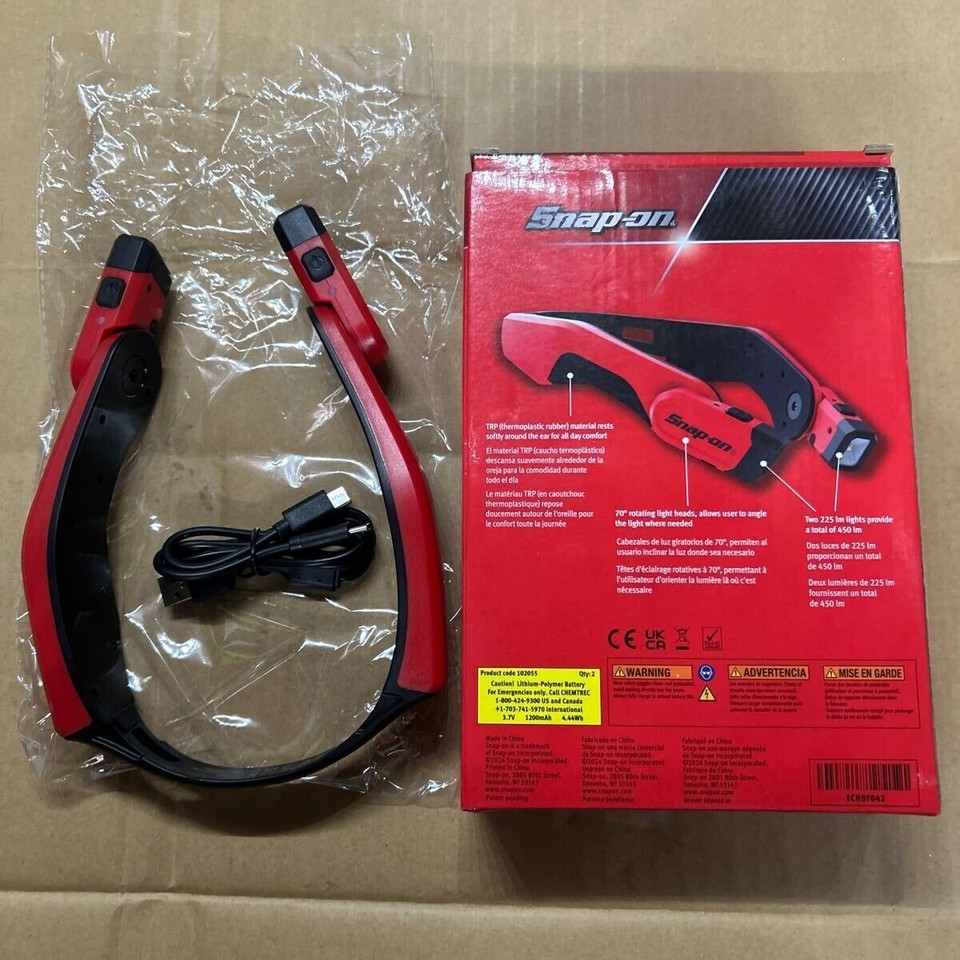 Snap-on ECHDF042 450 Lumen High-Tech Headlamp Red Rechargeable Neck ...