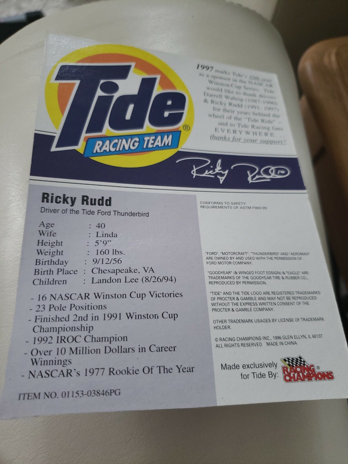 RICKY RUDD #10 TIDE 1997 Racing Collectors Edition Car Nascar, in ...