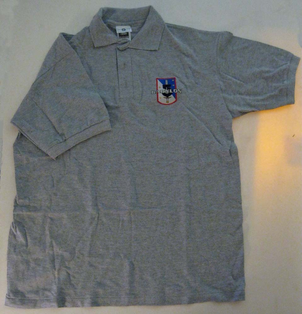 WARNER BROS "Babylon 5 Shield Logo MEDIUM M GRAY Polo Shirt" NEW 1998 ...