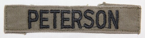 ORIGINAL, VINTAGE MILITARY UNIFORM POCKET NAME TAPE, PATCH "PETERSON ...