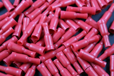 18-22 GAUGE VINYL BULLET FEMALE CONNECTOR 100 PK RED CRIMP TERMINAL AWG ...