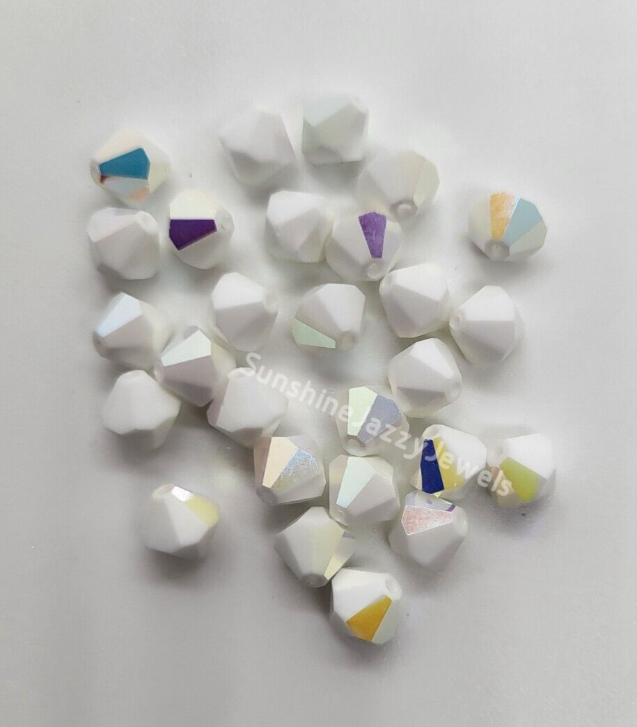 Swarovski Crystal Chalk White AB Bicone Beads; 3 Sizes: 8mm, 9mm, 10mm ...