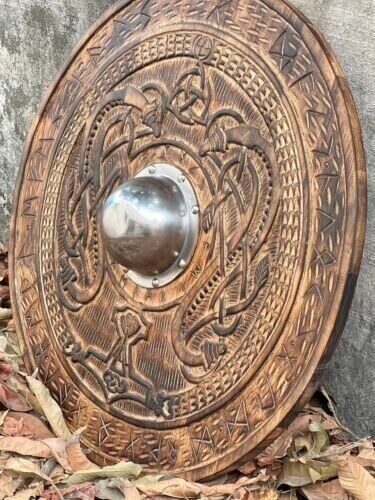 Medieval Wooden Knight Battle Warrior Viking Round Shield Carving ...