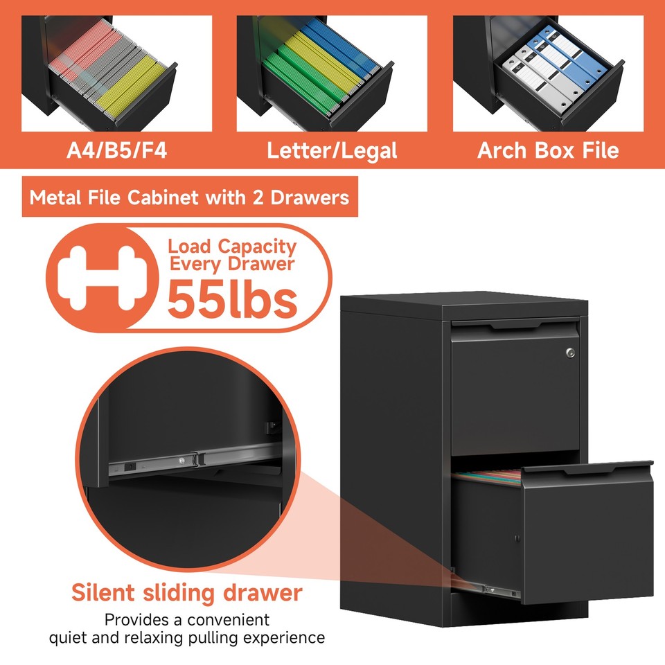 Metal 2 Drawer File Cabinet with Lock Storage 2 Drawer Filing Cabinet ...