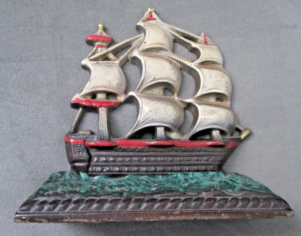 Vintage Cast Iron “Victory” Ship Bookends – Hand‑Painted Nautical ...